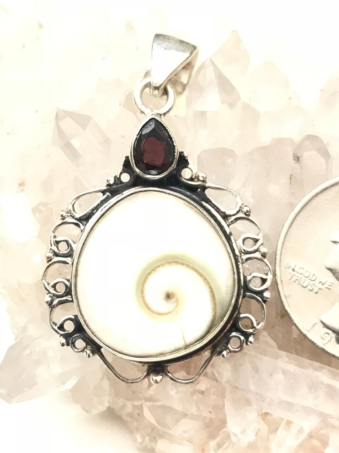 Shiva Shell and Garnet Pendant - Etsy