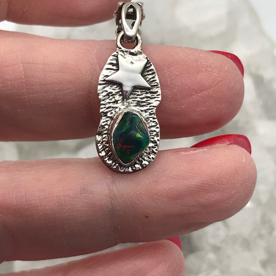 Petite Starry Night Black Opal Pendant - Etsy