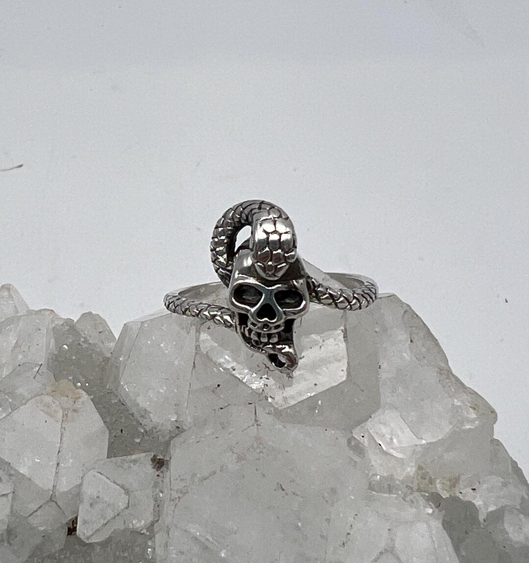 Sterling Silver Coiled Snake Skull Ring, Size Various - Etsy