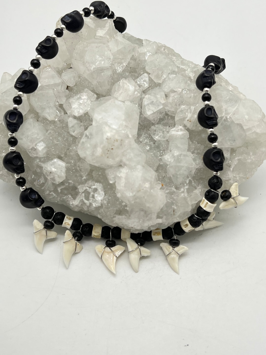 Black Jasper Carved Skulls, Black Onyx, Lava, and Small Shark Teeth ...