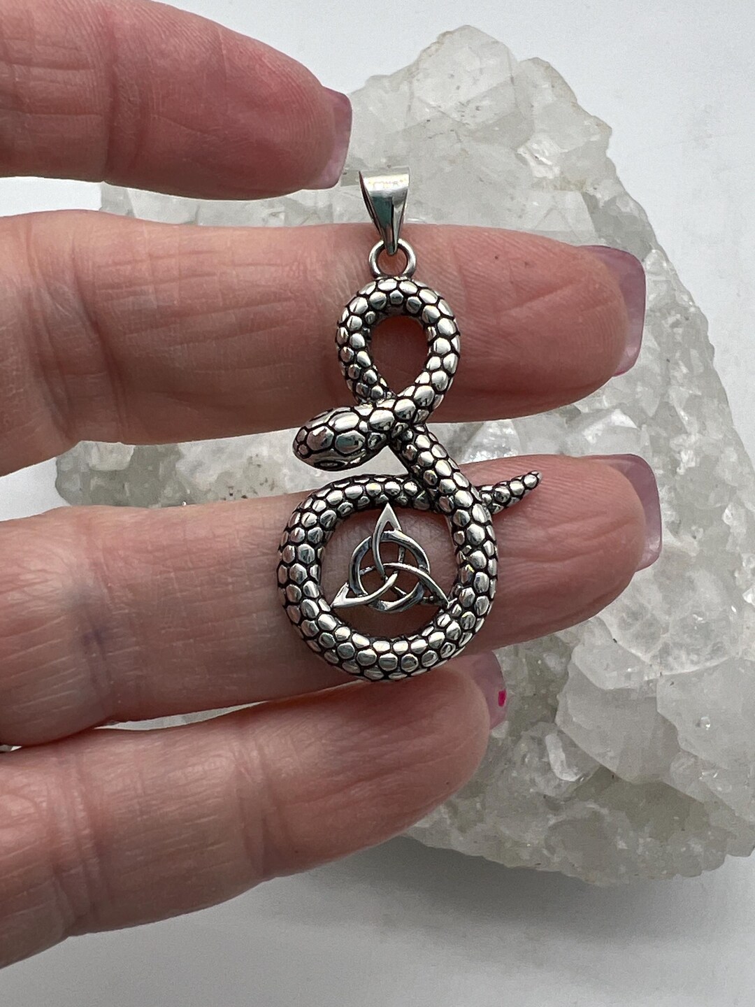 Sterling Silver Trinity Knot Snake Pendant - Etsy