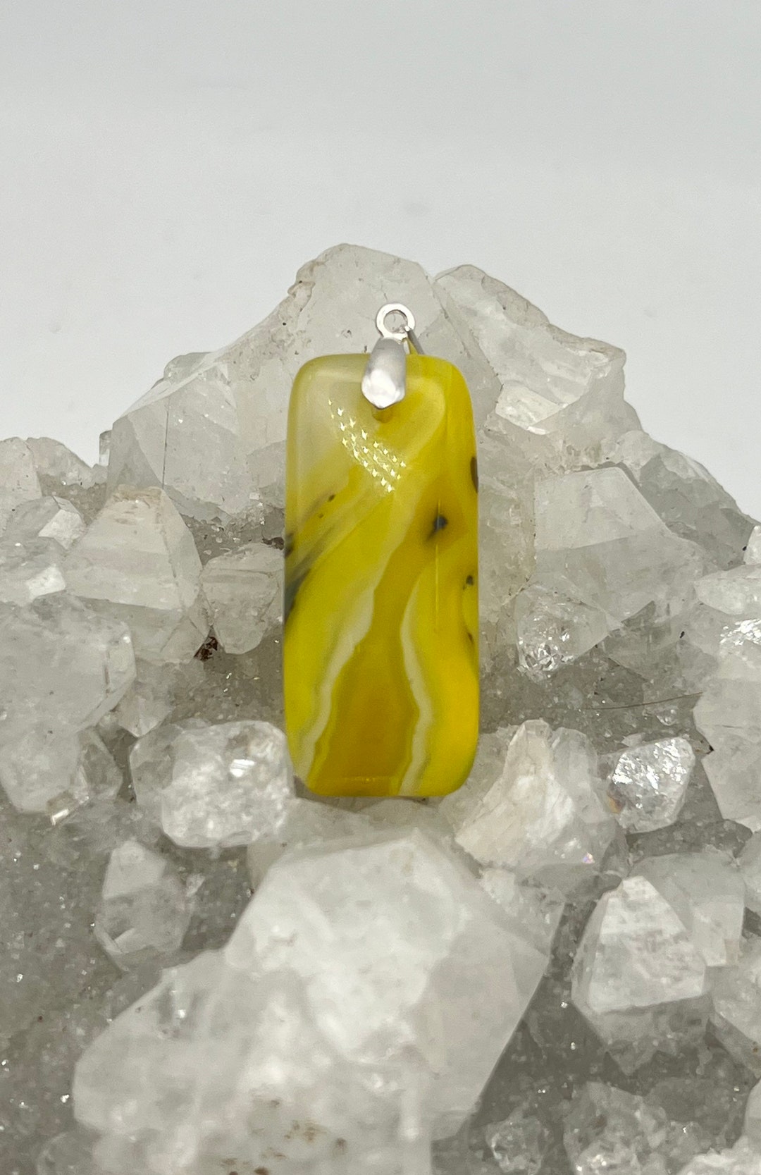 CLEARANCE Bright Yellow Banded Agate Pendant - Etsy