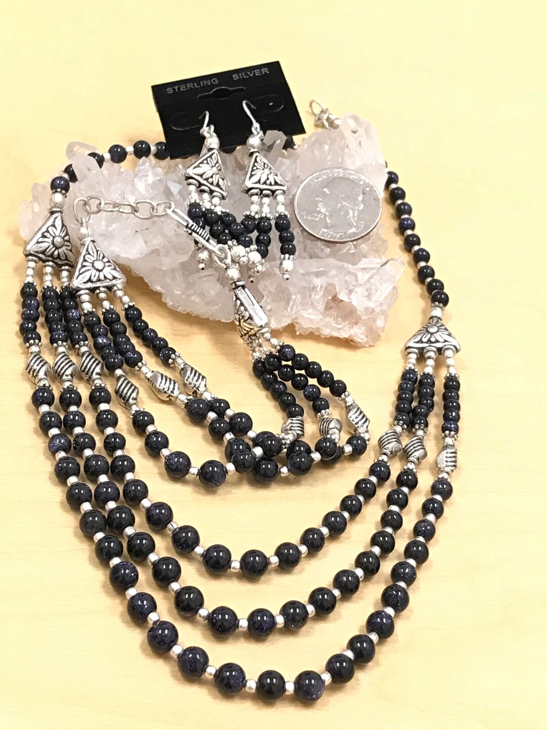 Blue Sandstone Necklace, Bracelet and Matching Earrings - Etsy