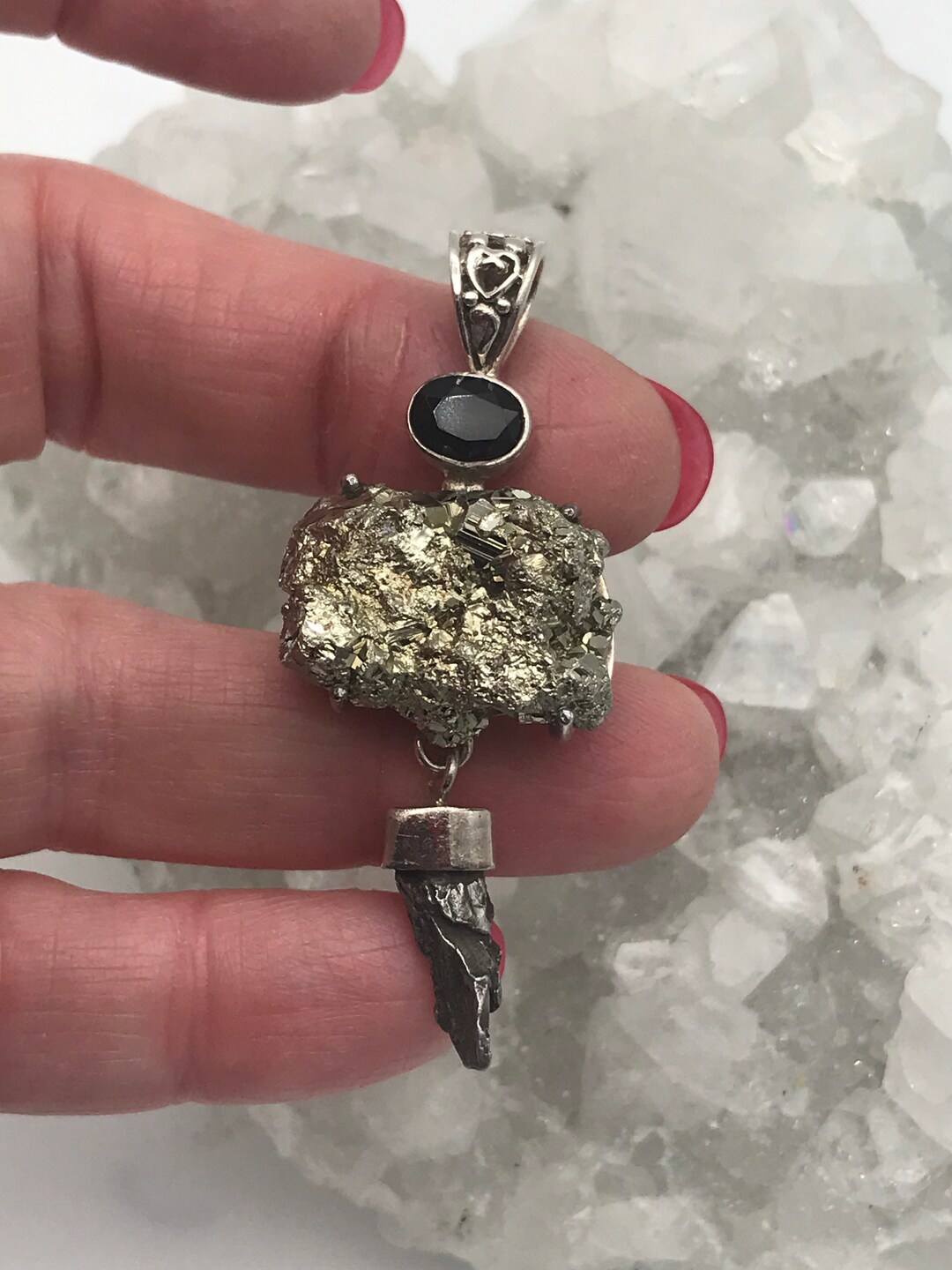 Pyrite Nugget and Meteorite Pendant - Etsy
