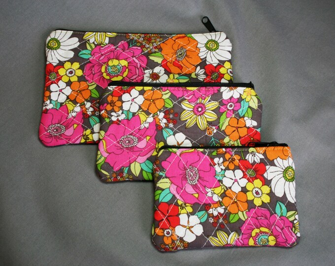 Floral Print on Three Matching Handy Pouches Quilted Fabric - Etsy
