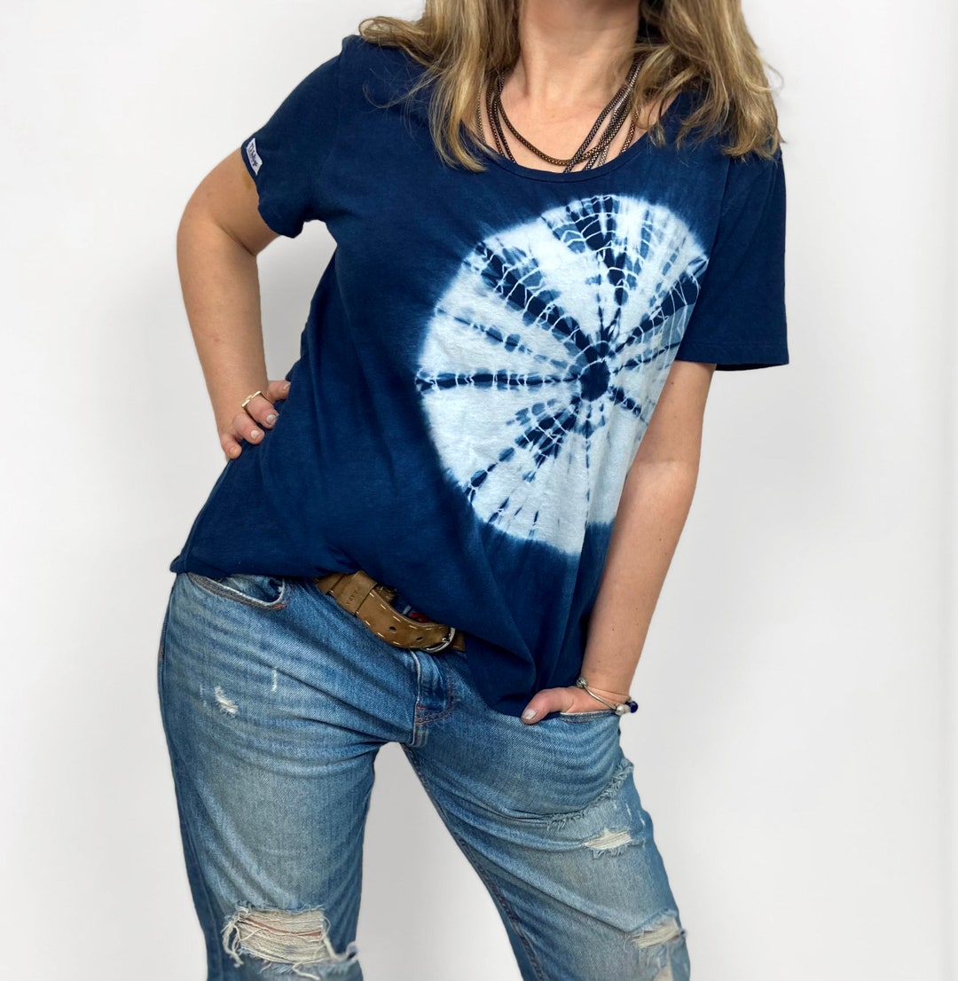 Luxe Organic Bamboo Cotton Crewneck T-shirt Womens Natural Indigo ...