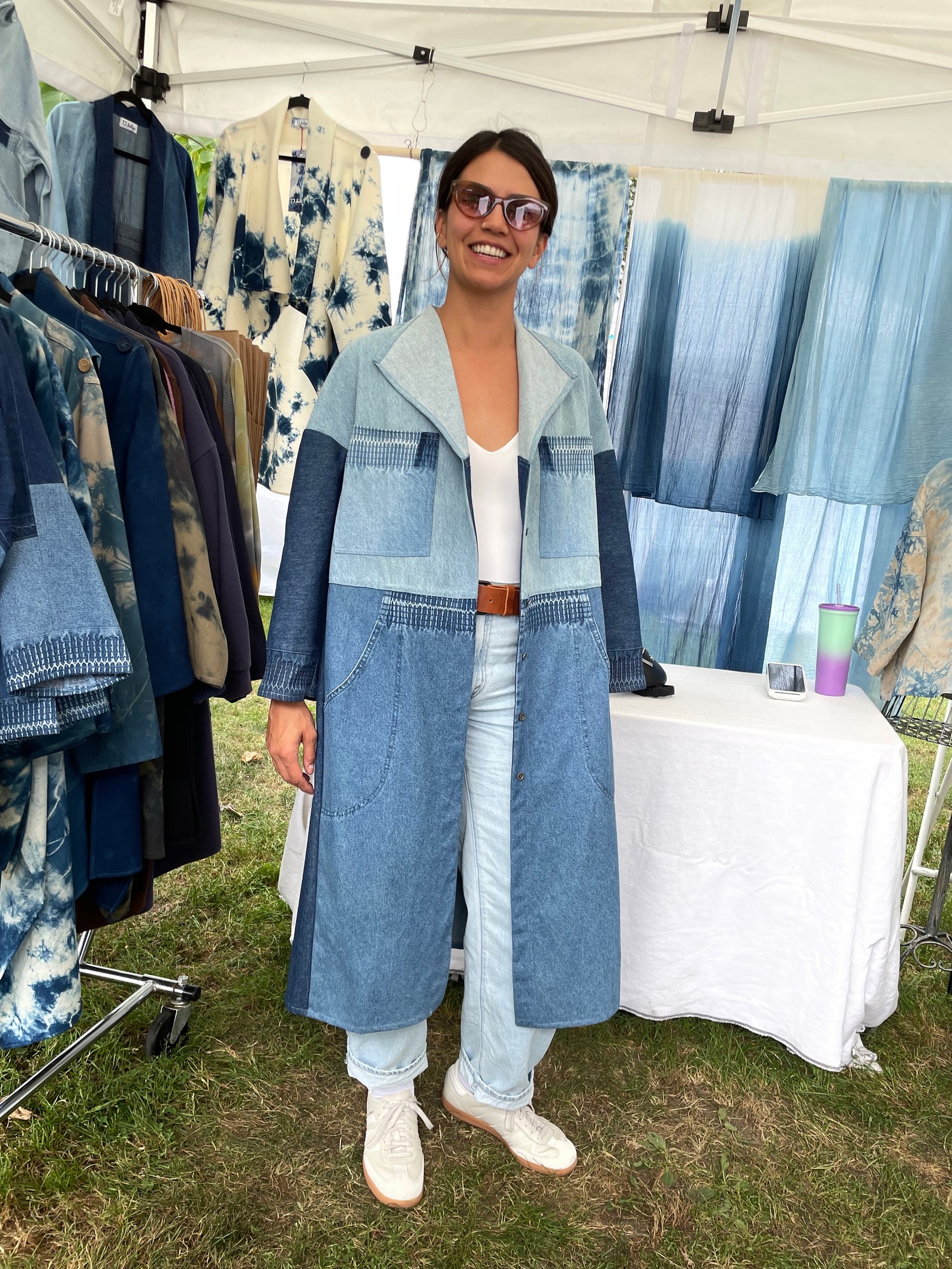 Upcycled Denim Patchwork Coat: Long A-line Jean Trench With Pockets - Etsy