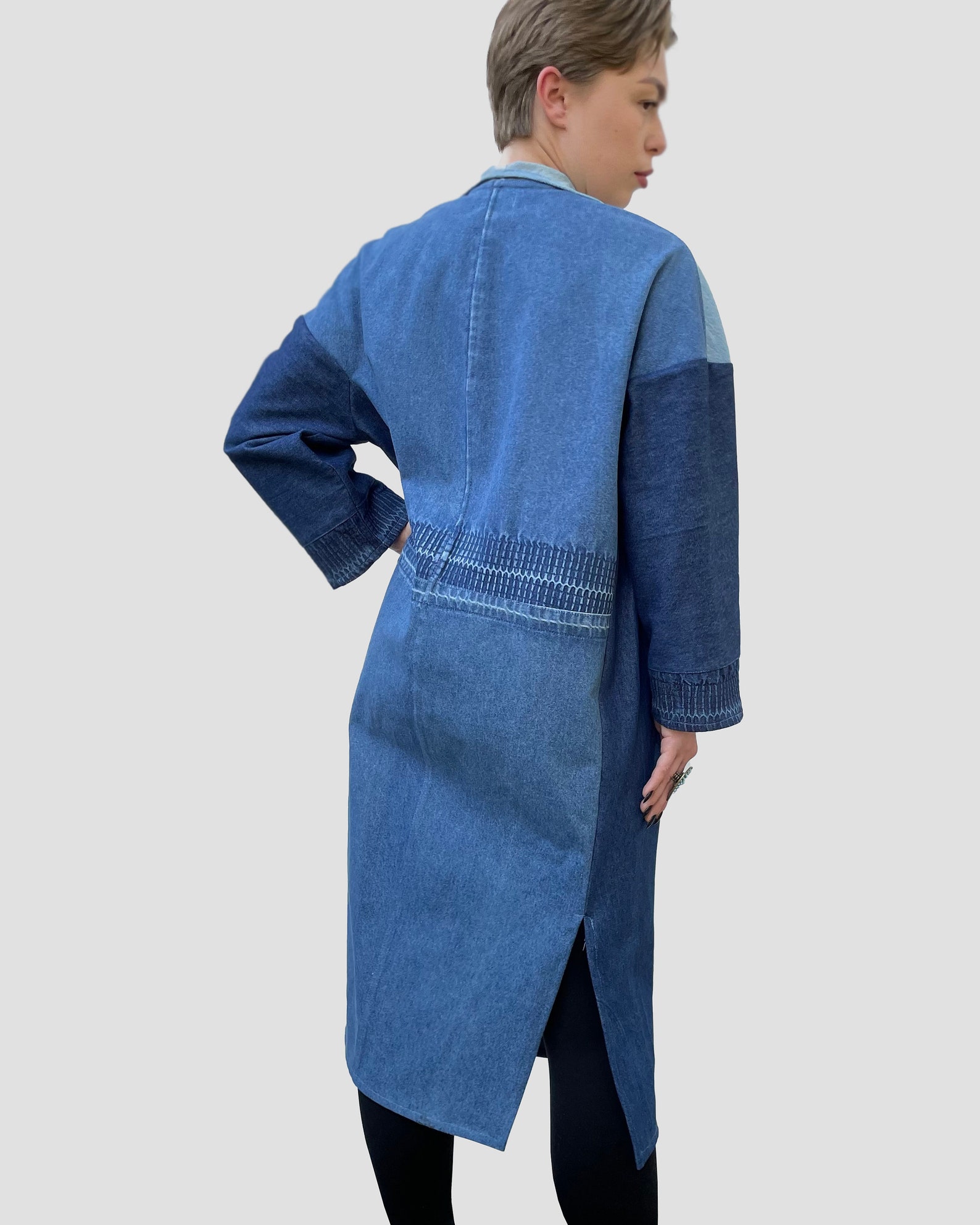 Upcycled Denim Patchwork Coat: Long A-line Jean Trench With Pockets - Etsy