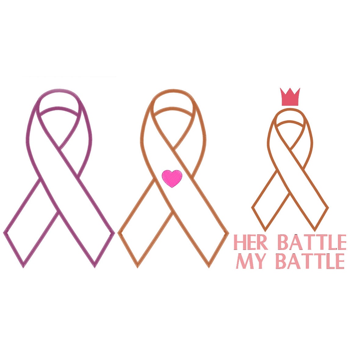 Applique Breast Cancer Awareness Ribbon (with Crown/heart) - Etsy