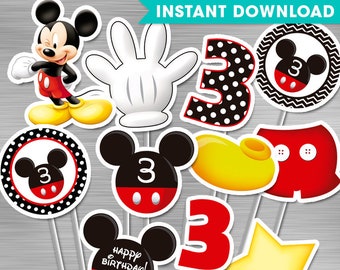 Mickey Mouse Third Birthday Cupcake Toppers - Etsy