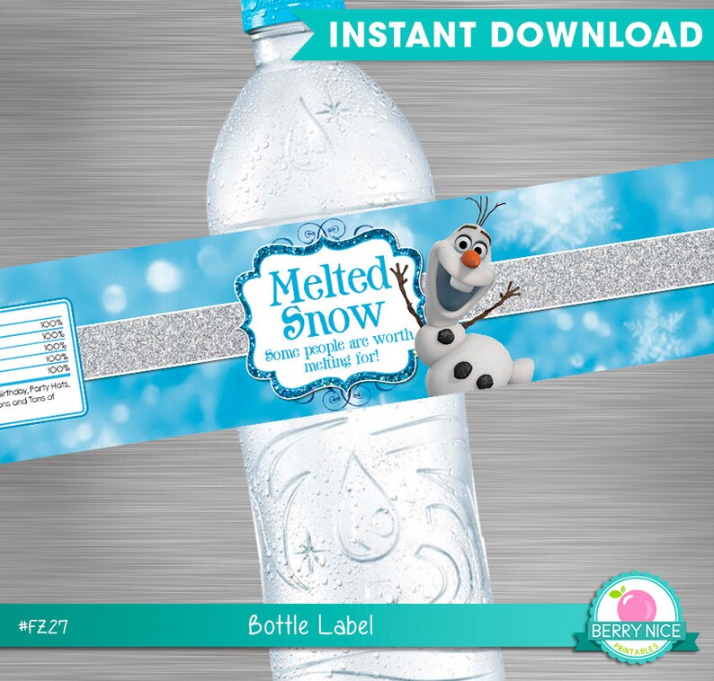 Instant Download Frozen Water Bottle Label Frozen Melted Snow Etsy