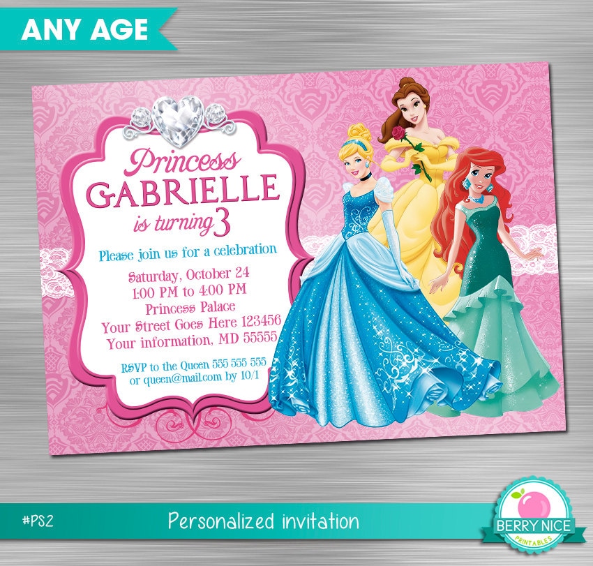 Disney Princess Invitation Princess Birthday Princess Party - Etsy