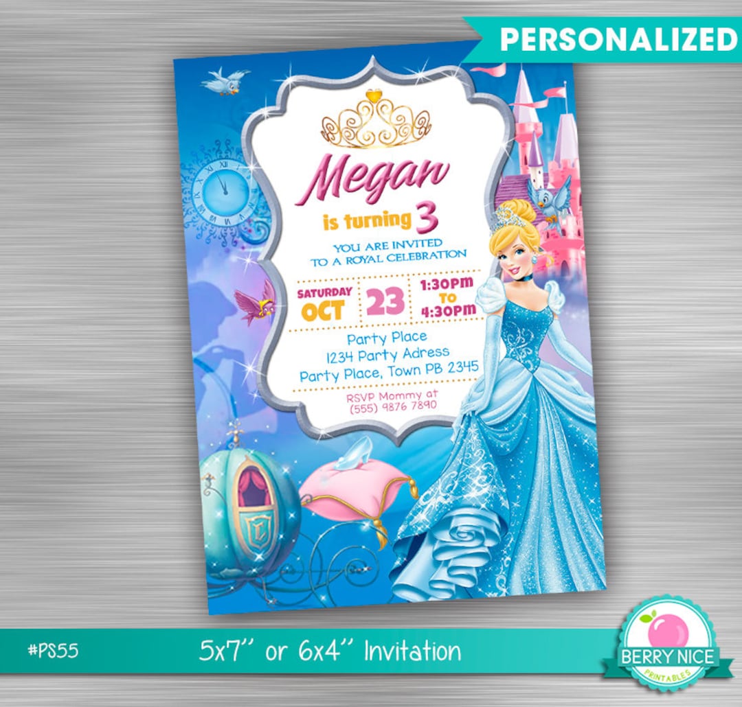 CINDERELLA INVITATION, Cinderella Birthday Invitation, Cinderella Party ...
