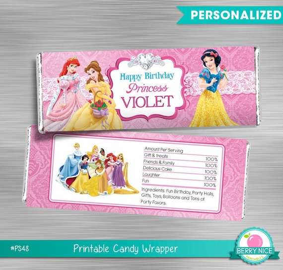 Princess candy wrapper, Princess Party Decoration, Princess Printable ...