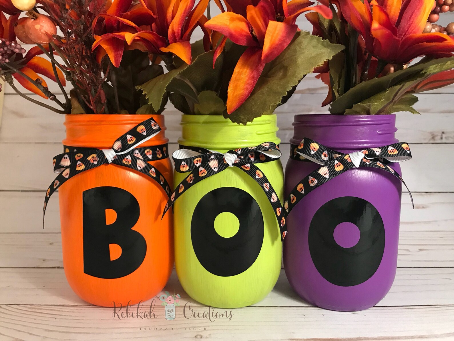 Boo Mason Jars Halloween Mason Jars Halloween Decor Trick - Etsy