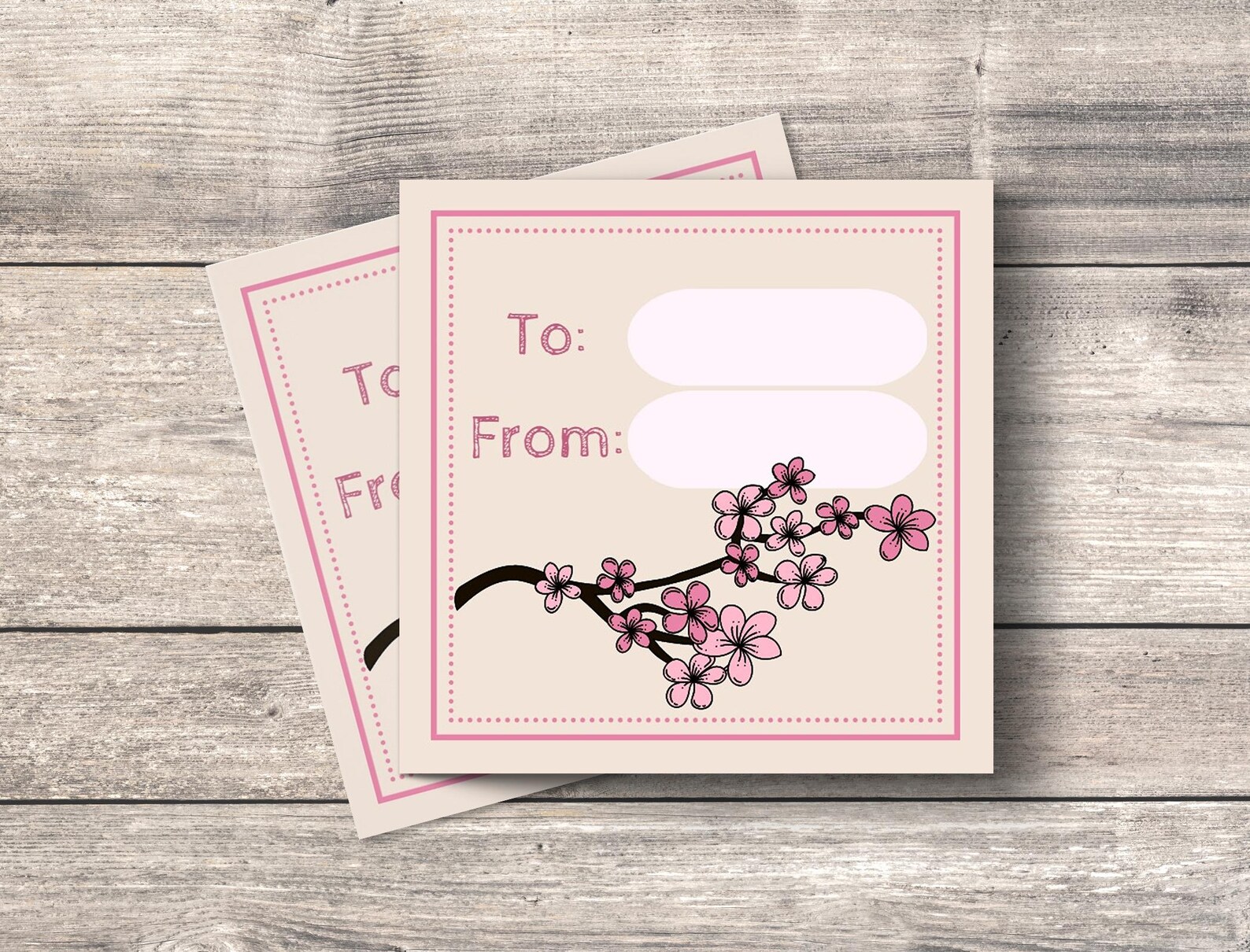 Sakura Floral Gift Tags: Beige Pink Printable, Editable (PDF Download ...
