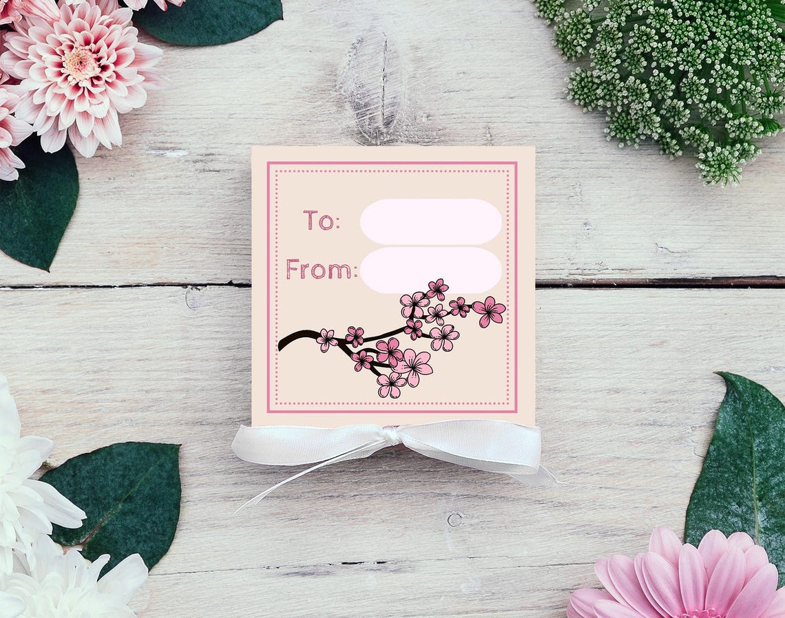 Sakura Floral Gift Tags: Beige Pink Printable, Editable (PDF Download ...