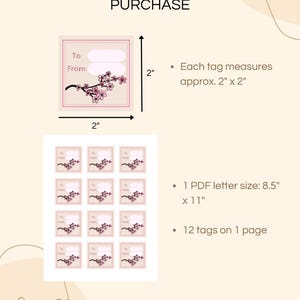 Sakura Floral Gift Tags: Beige Pink Printable, Editable (PDF Download ...