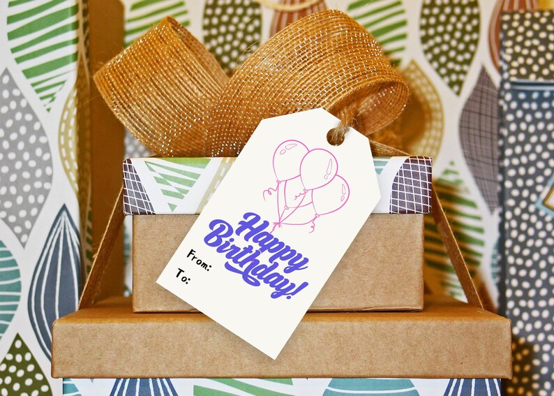 Birthday Balloons Printable Editable Gift Tags, Instant Download PDF ...