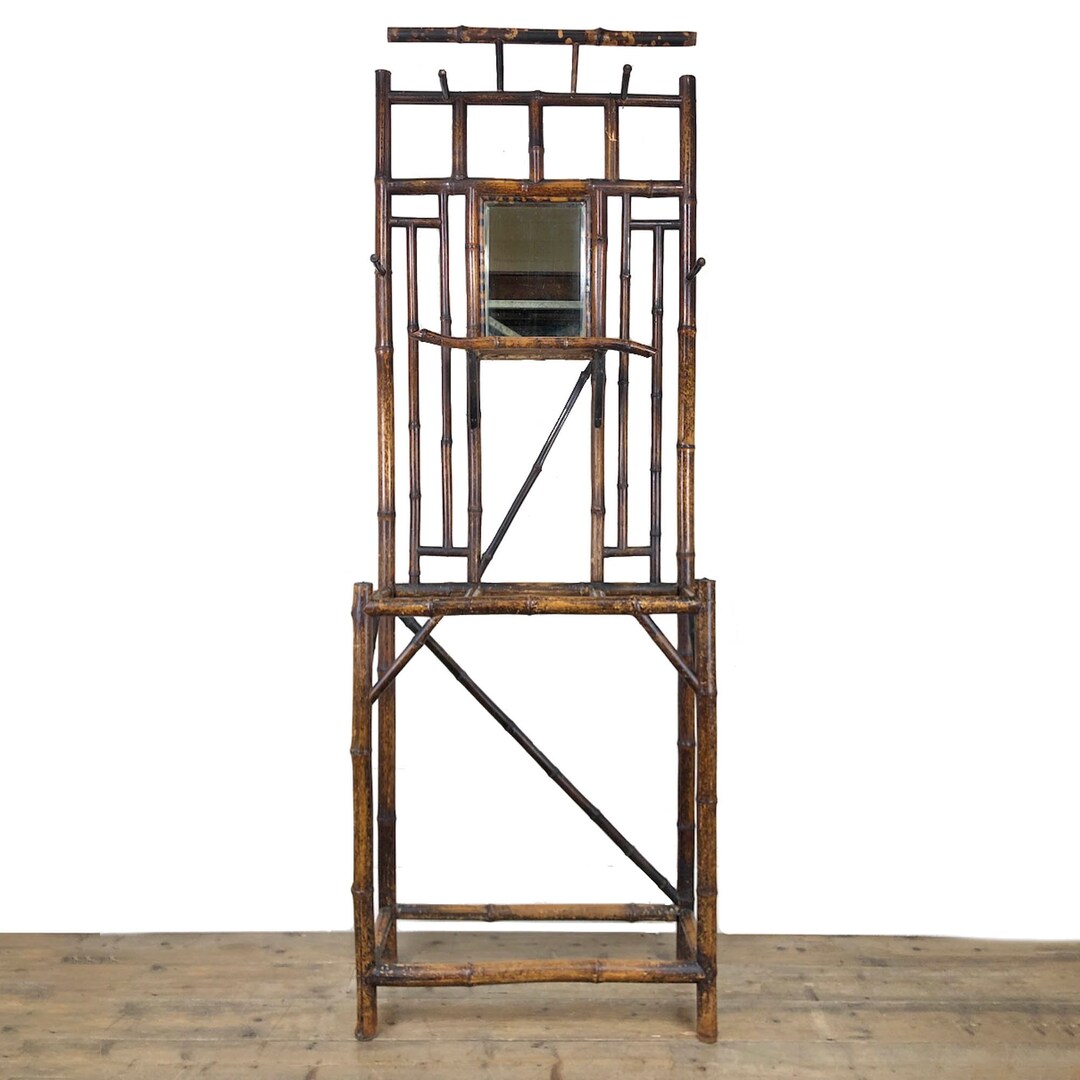 Antique Bamboo Hall Stand With Mirror | Antique Furniture | Hall Stand ...
