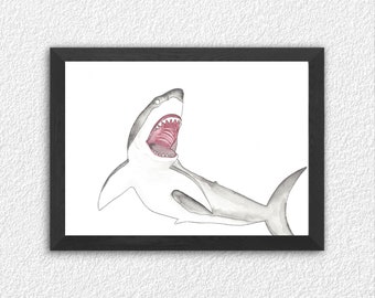Great White Shark Australian Animal Watercolor Painting Digital ...
