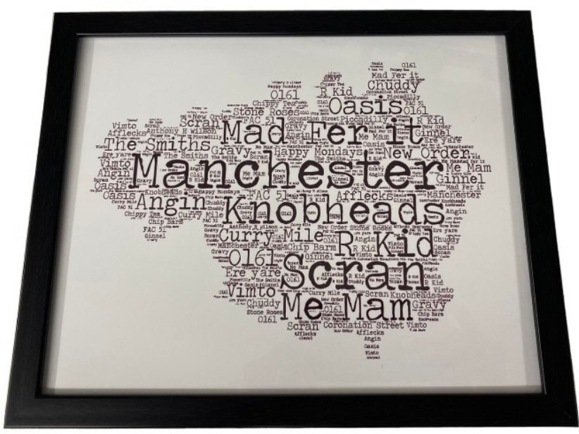Manchester Mancunian Manc Mcr Word Art Word Cloud One Love Bespoke ...