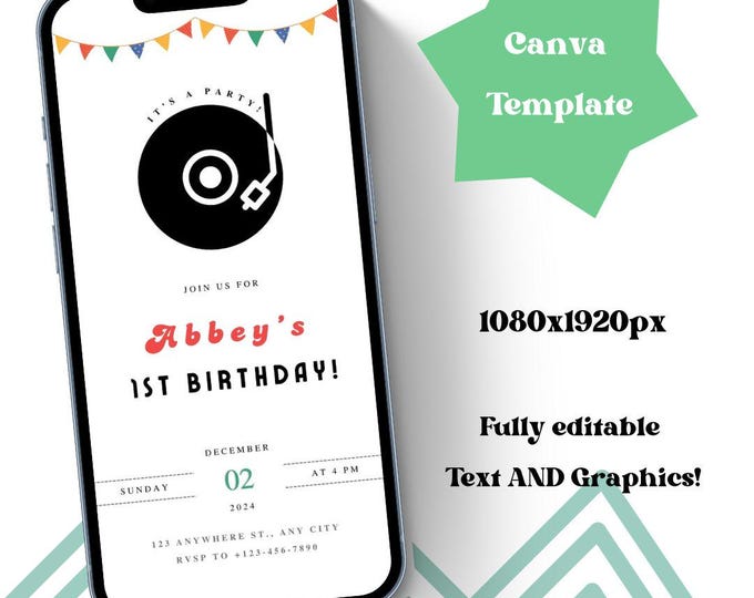 First Birthday Vinyl Record Invitation Retro First Birthday Digital ...