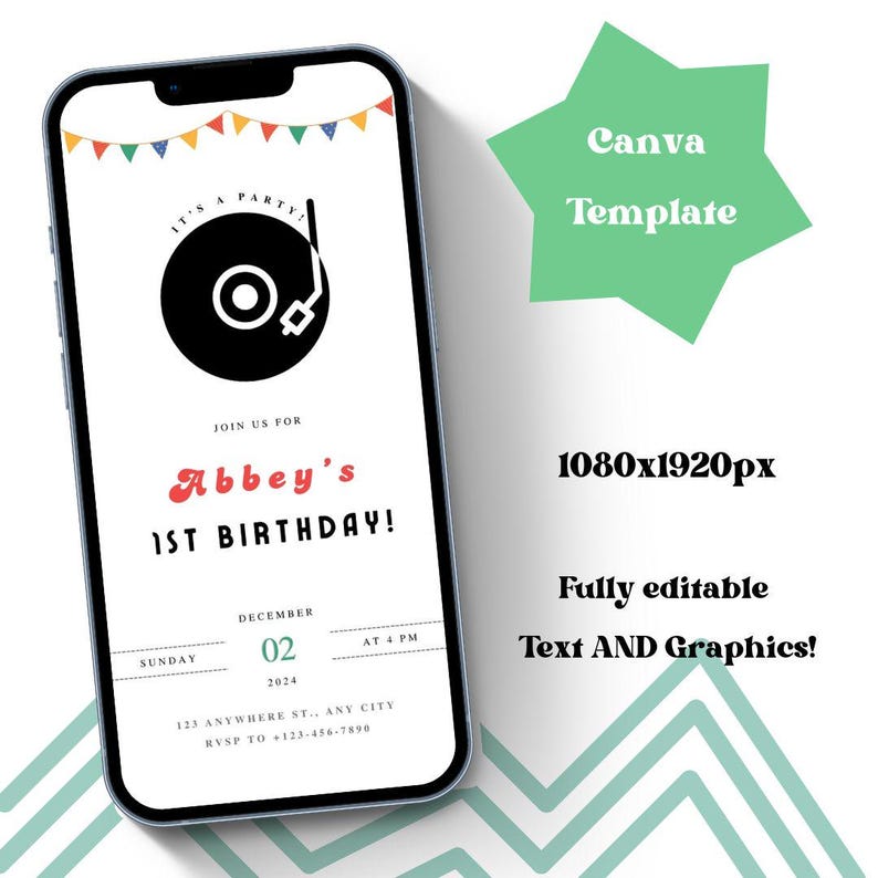 First Birthday Vinyl Record Invitation Retro First Birthday Digital ...