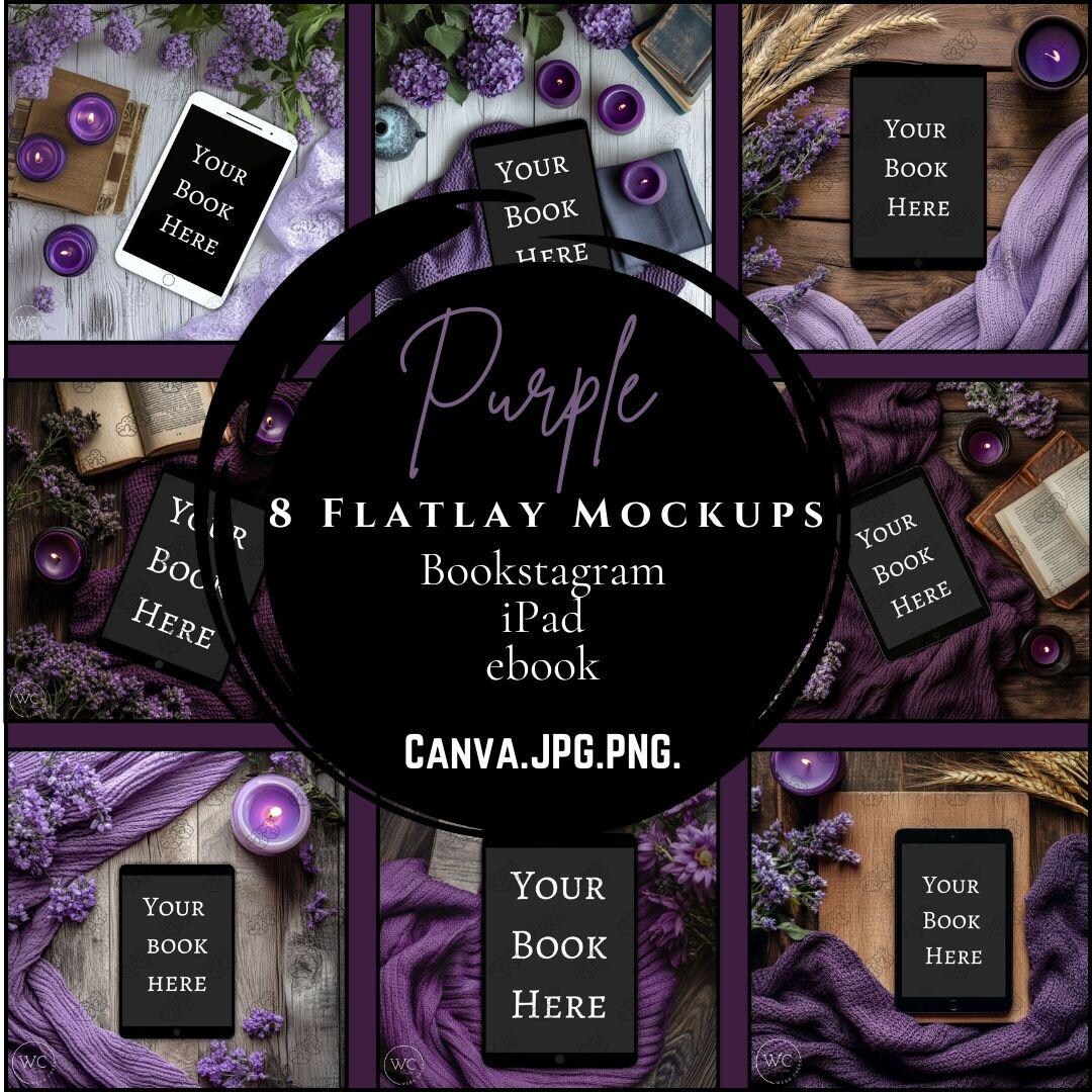 Purple Aesthetic Mockup Bundle Bookstagram Purple Ebook Mockup iPad ...