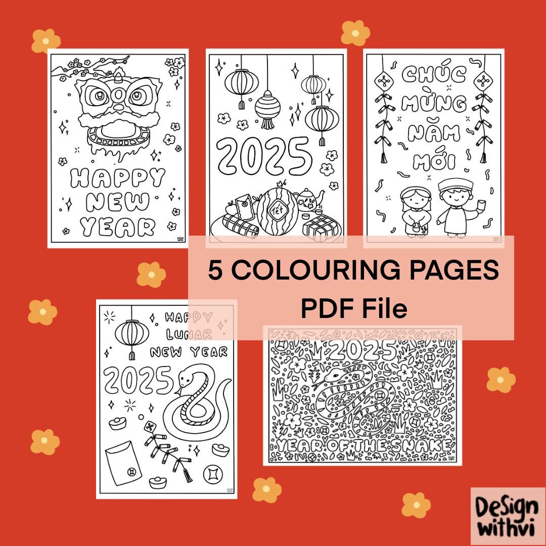 5 Lunar New Year Printable Colouring Pages, Year of the Snake, 2025 ...