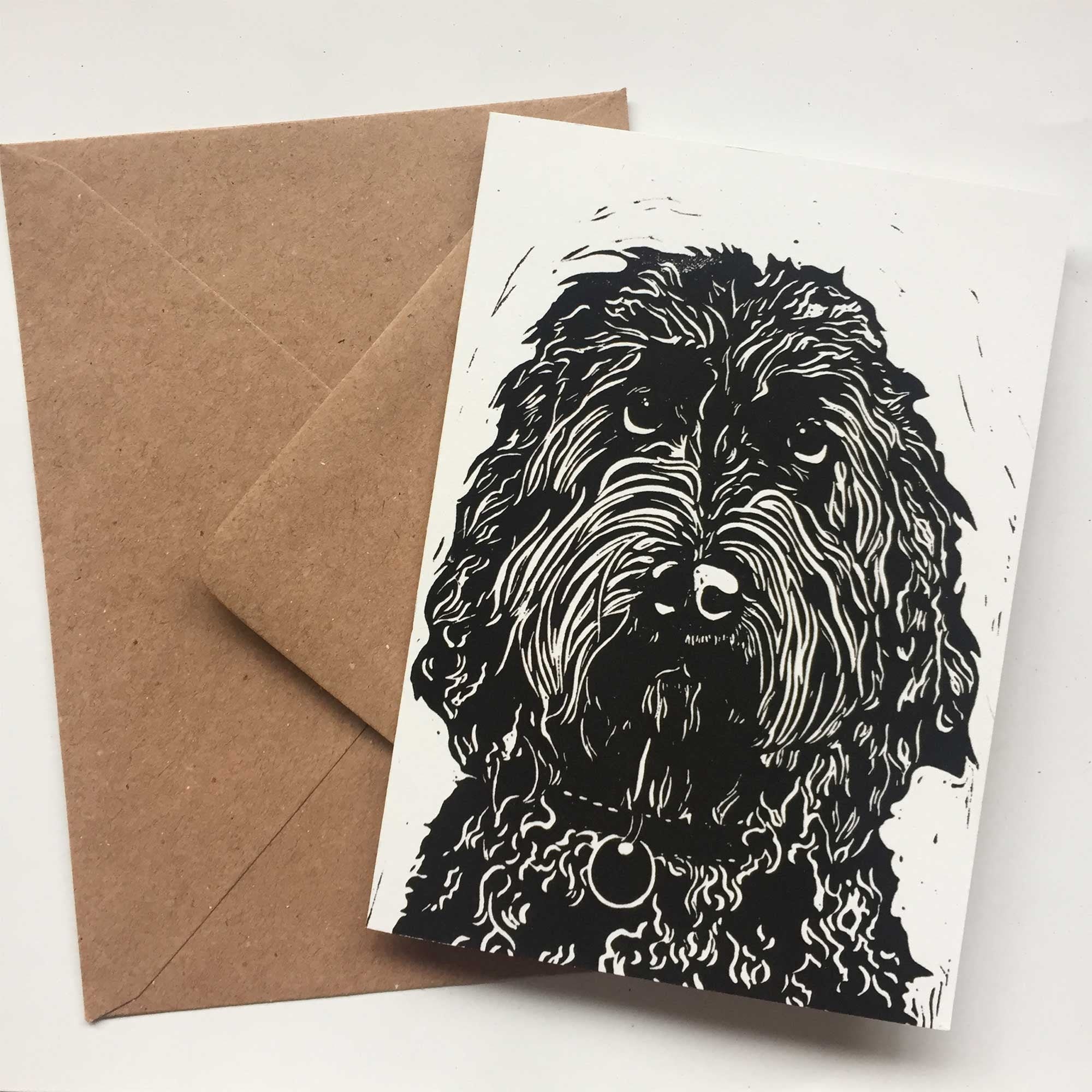 Cockapoo card// Original illustration handprinted linocut | Etsy