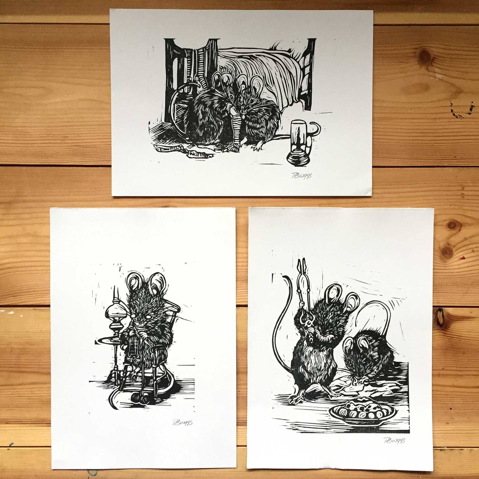 Knitting Mouse// Original A5 Hand Carved Linocut Print Based - Etsy