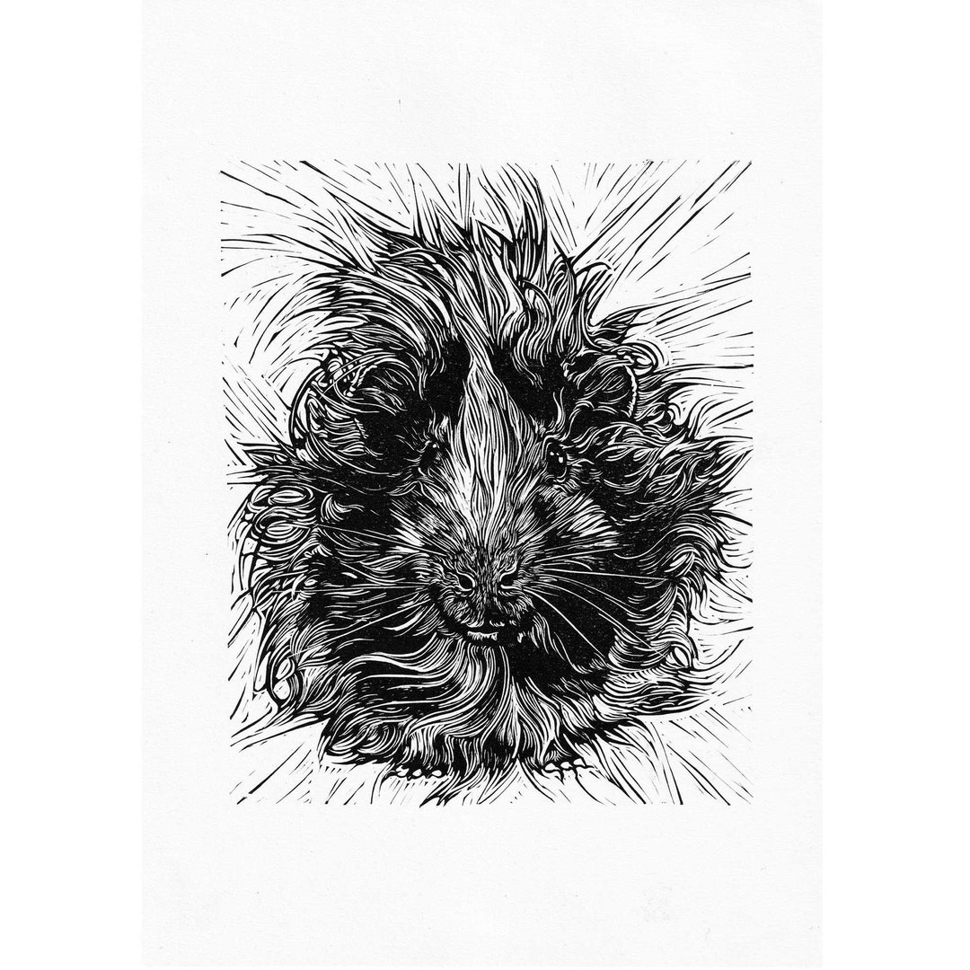 Scruffy Guinea Pig // Original A4 Linocut Print, Pet Portrait ...