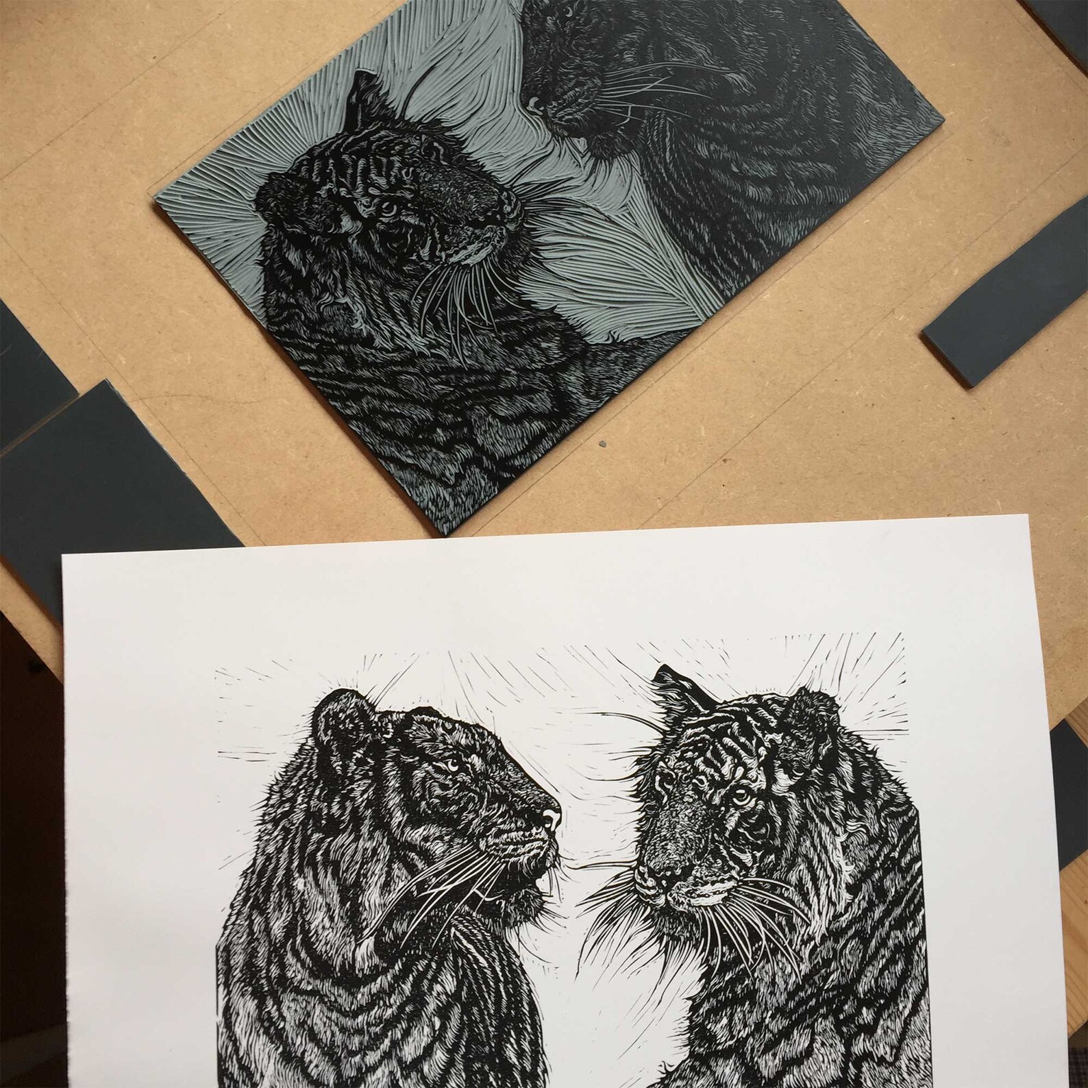 Tiger // Original A4 Linocut Print Wildlife Portrait | Etsy