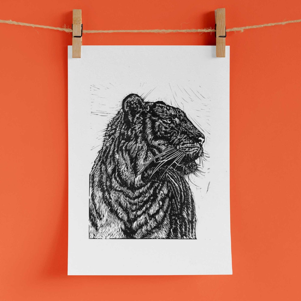 Tiger 2 // Original A4 Linocut Print Wildlife Portrait - Etsy