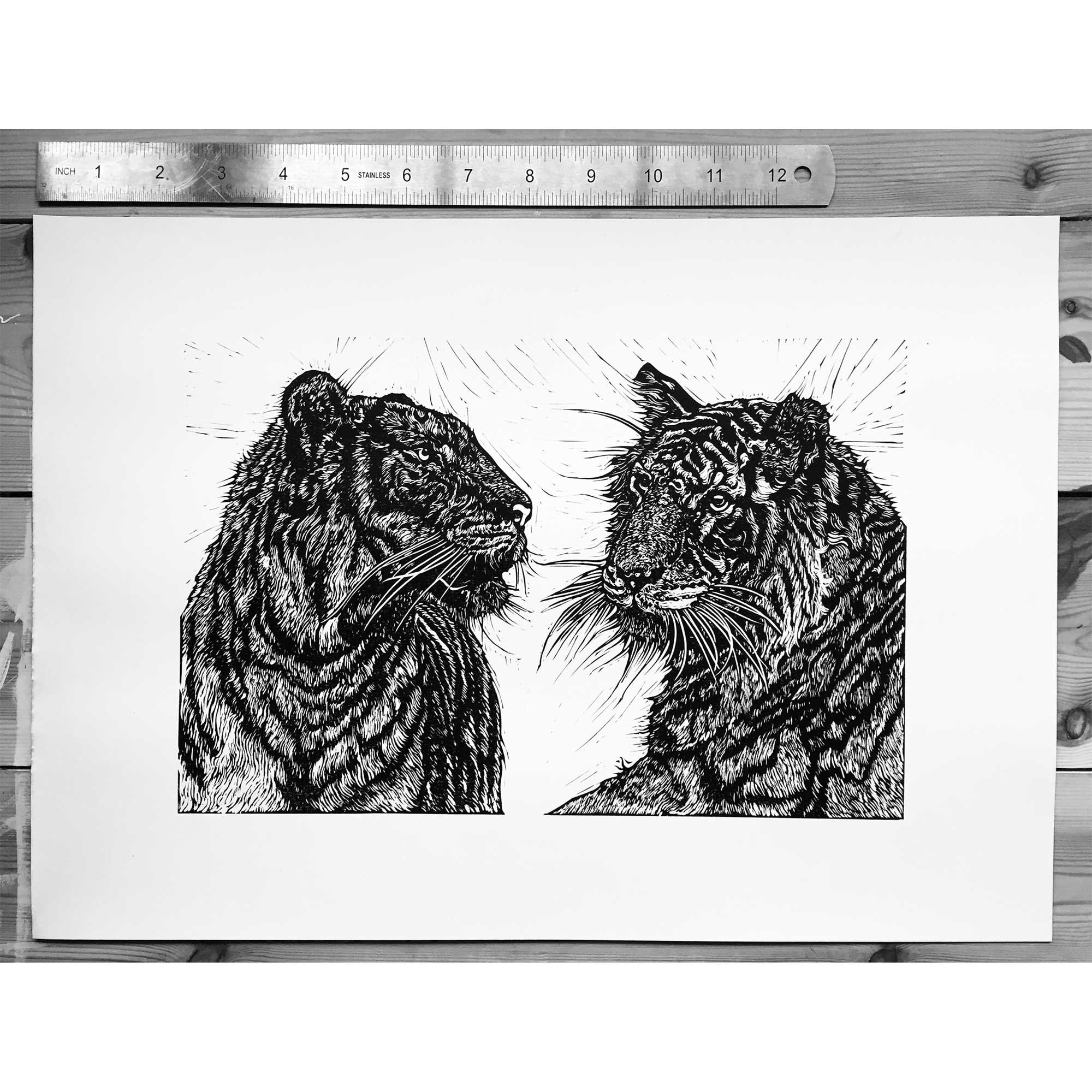 Tigers // Original A3 Linocut Print Wildlife Portrait | Etsy