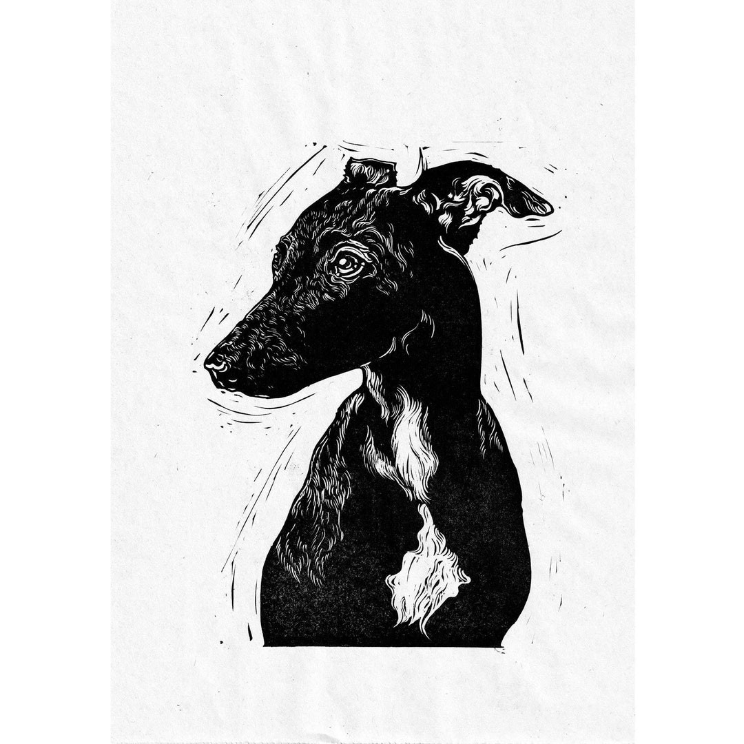 Whippet // Original Linocut Print, Pet Portrait Handprinted in Quality ...