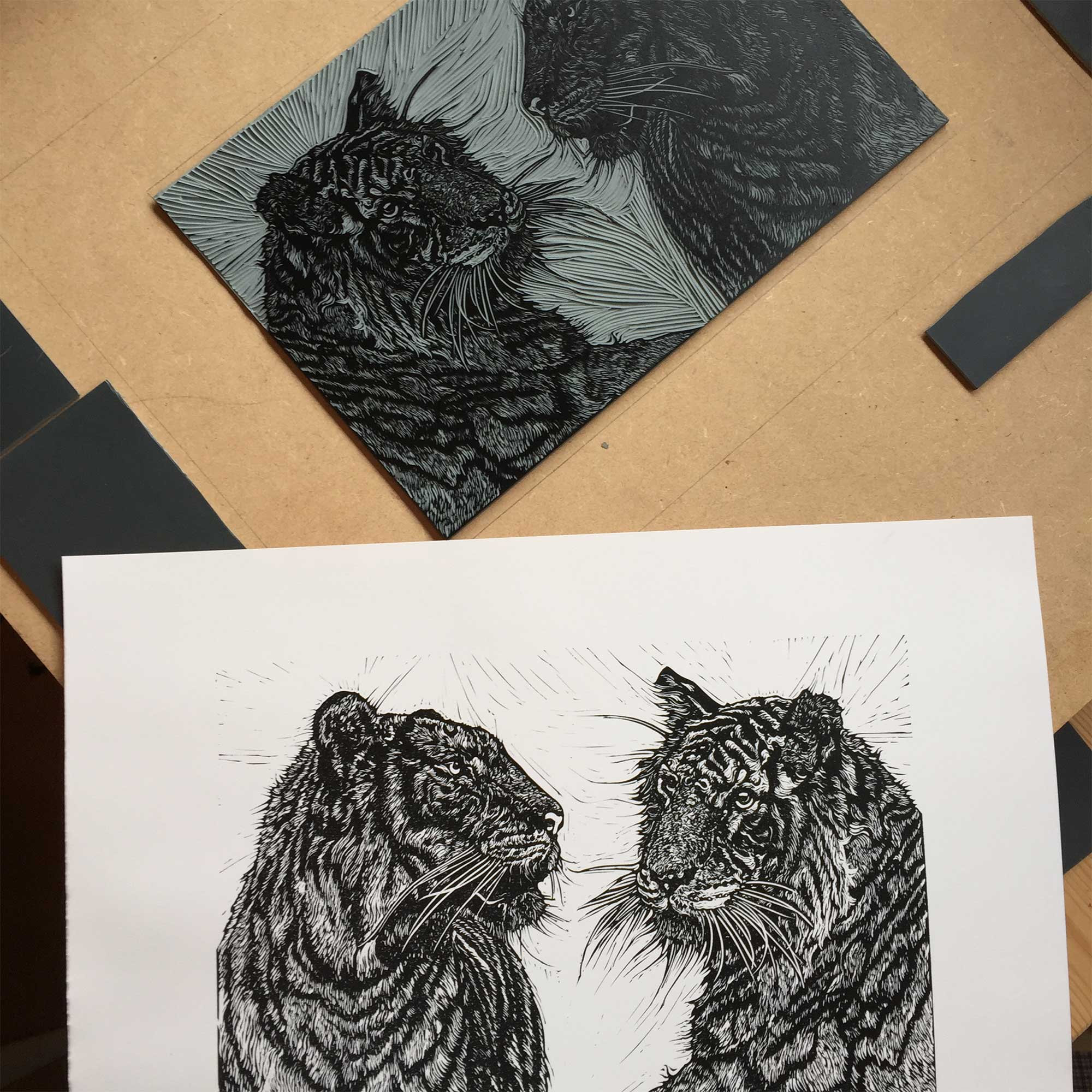 Tigers // Original A3 Linocut Print Wildlife Portrait - Etsy