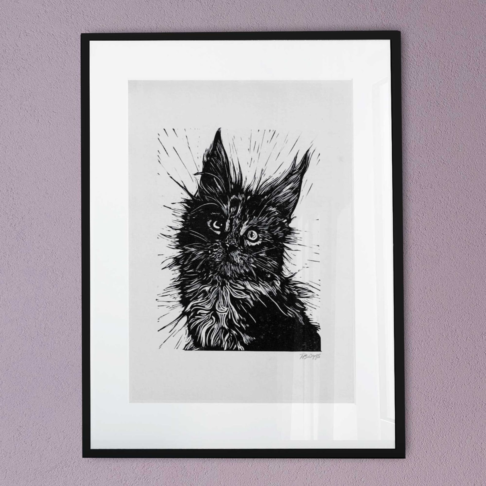 Kitten // Original Linocut Print Pet Portrait Handprinted in - Etsy