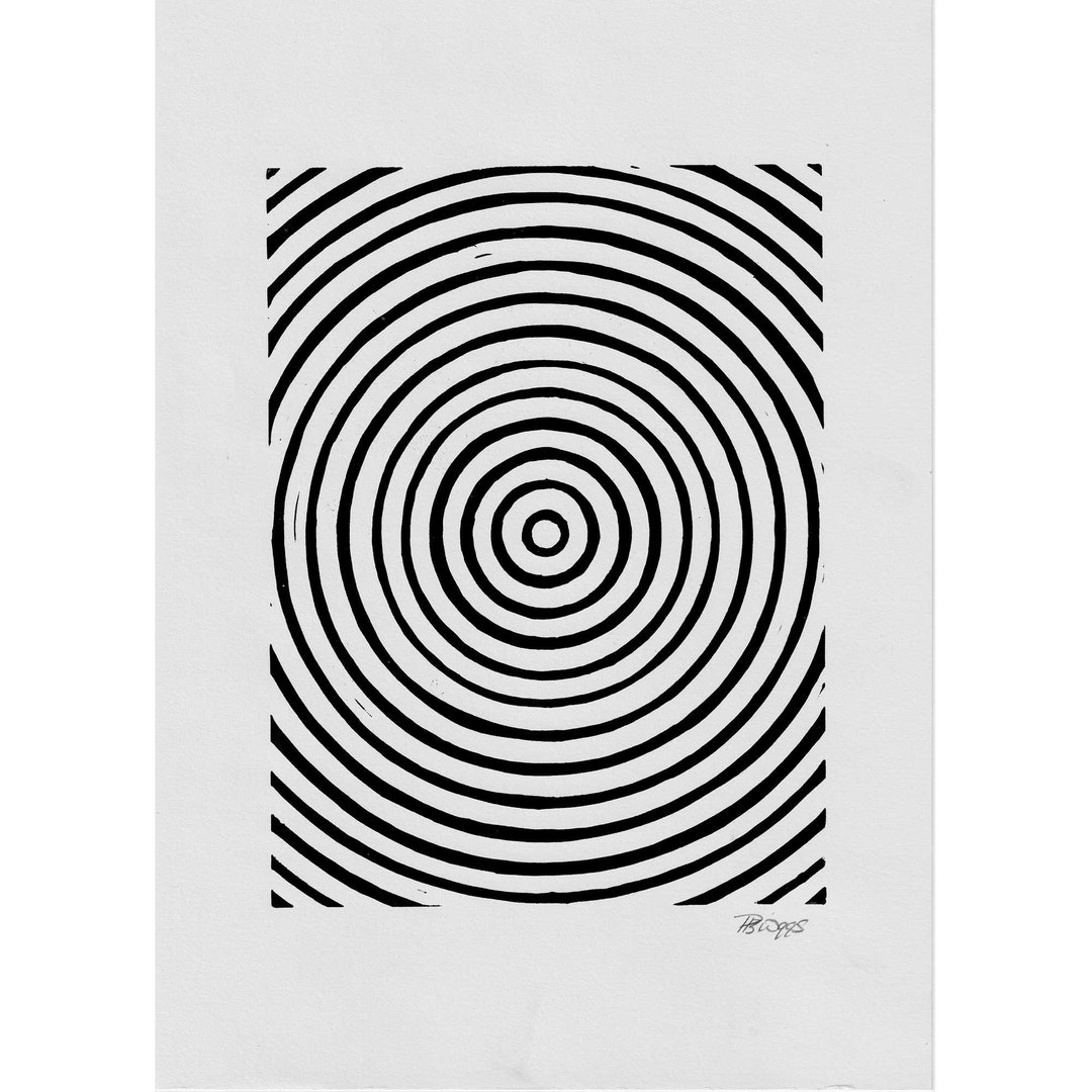 Circles // Original Linocut Print, Abstract Handprinted in Quality ...