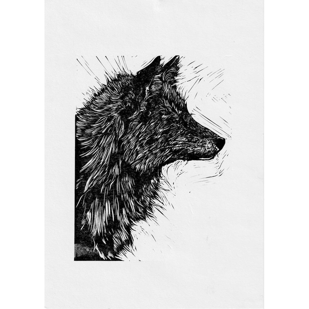 Fuchs // Original Linoldruck, Tierportrait handbedruckt in hochwertigen ...