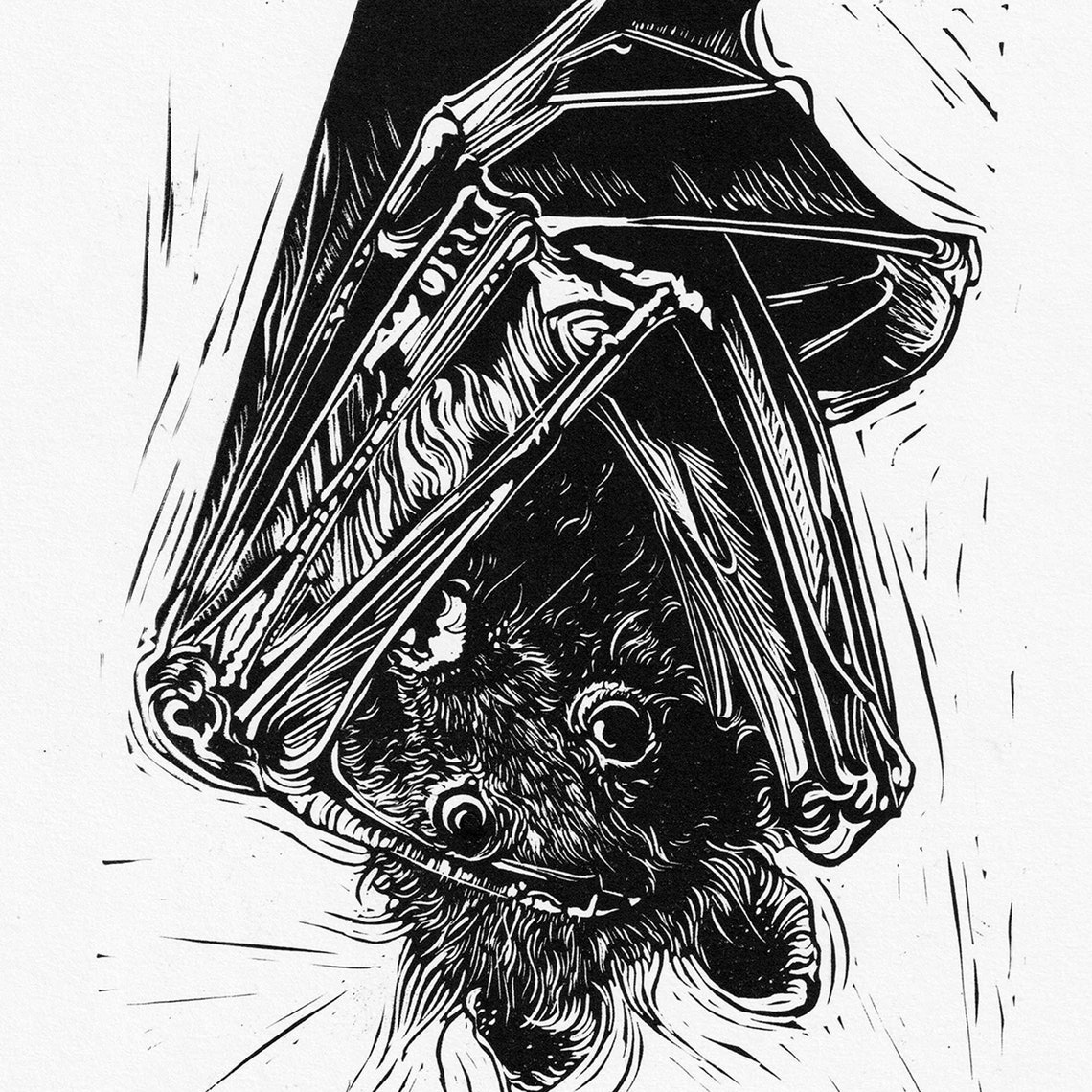 Bat // Original Linocut Print Animal Portrait Handprinted in - Etsy