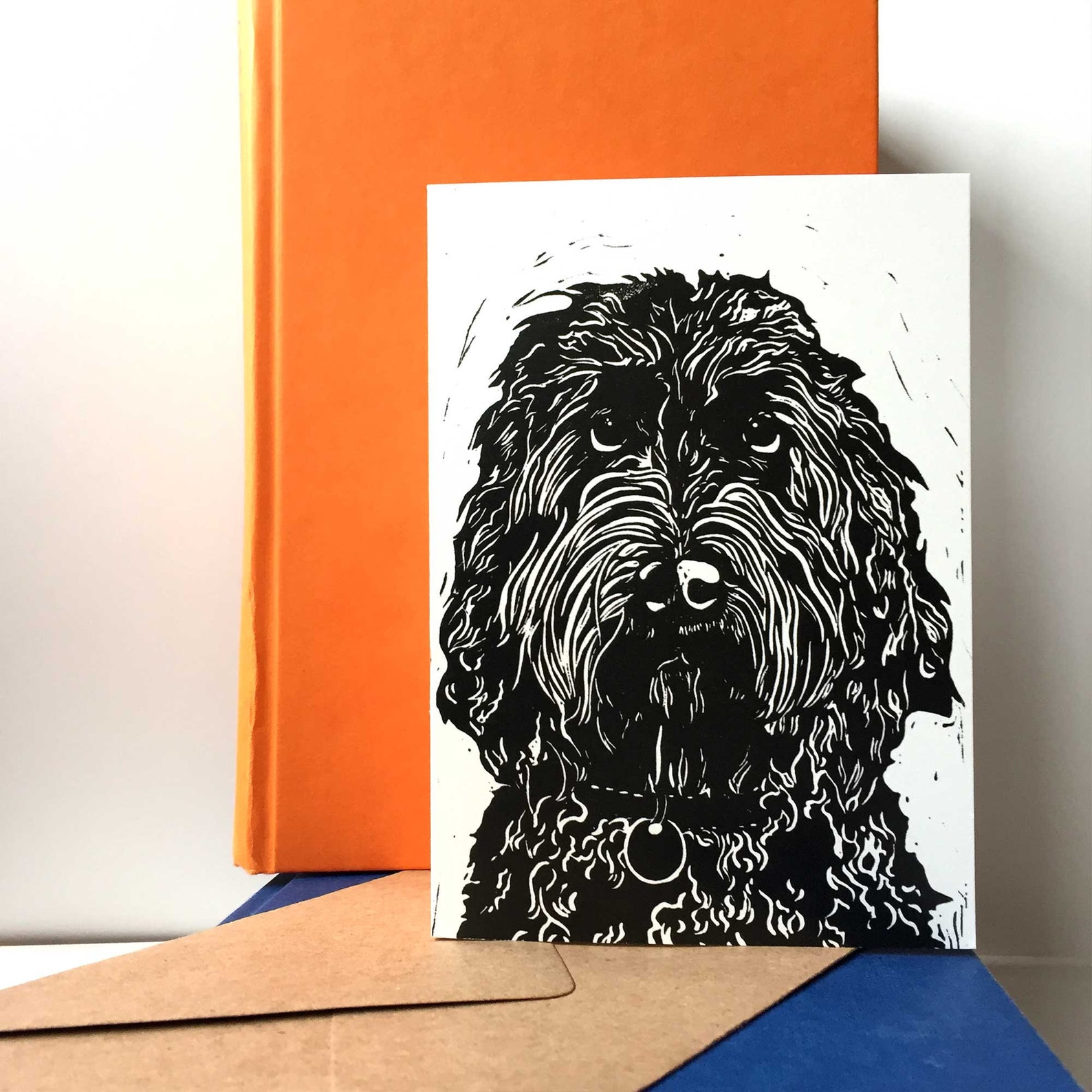 Cockapoo card// Original illustration handprinted linocut | Etsy