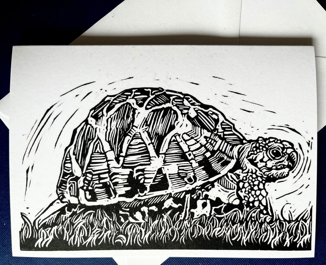 Tortoise Card// Original Illustration, Handprinted Linocut, Recycled ...