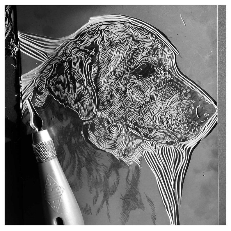 Lucas Labrador //original Linocut Print Dog Pet Portrait - Etsy