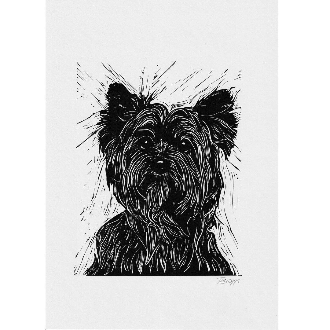 Yorkie (yorkshire Terrier) // Original Linocut Print, Dog, Pet Portrait ...