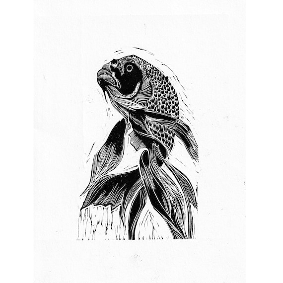 Fish // Original Hand Carved Engraving Handprinted Quality - Etsy
