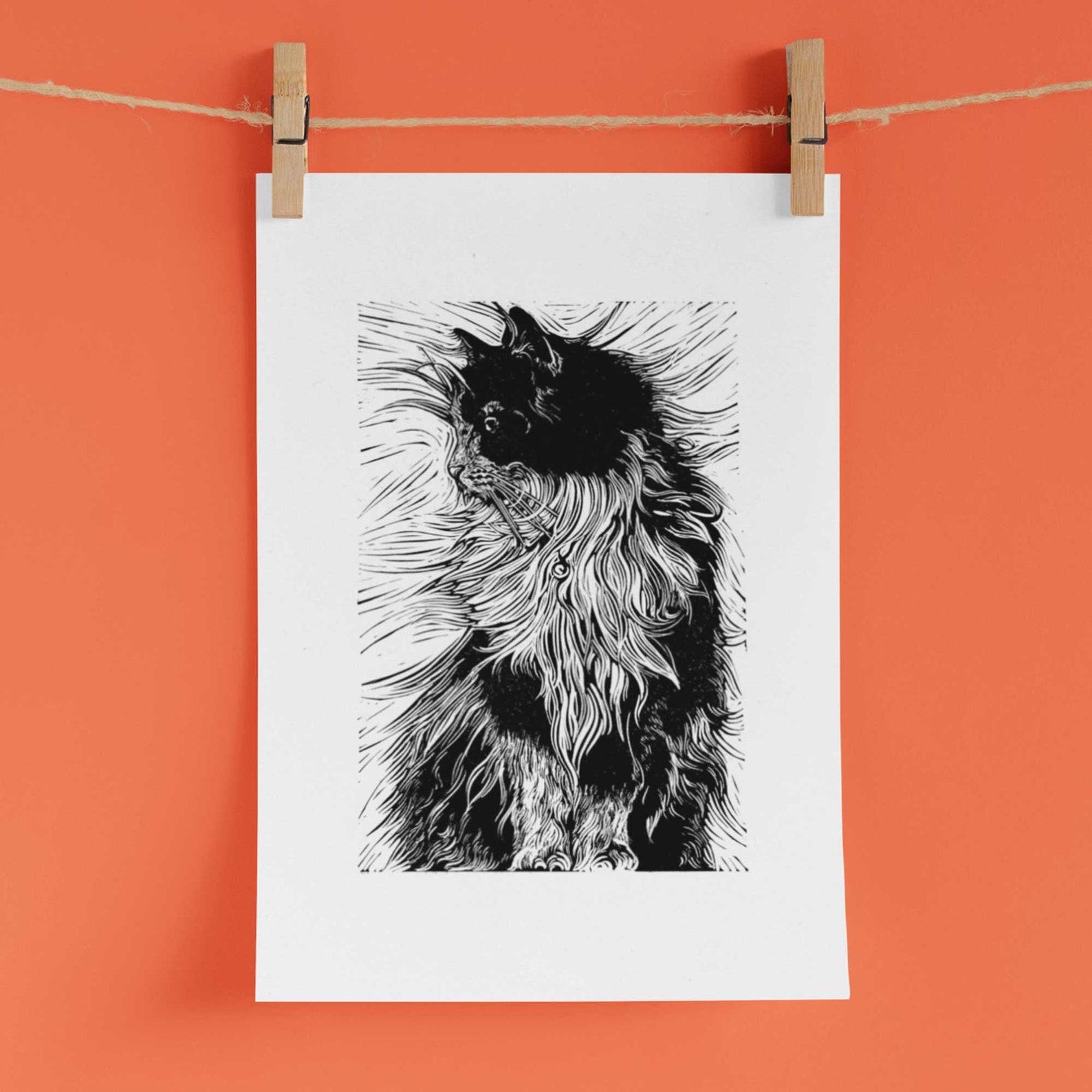 Cat // Original A4 Linocut Print Cat Pet Portrait - Etsy