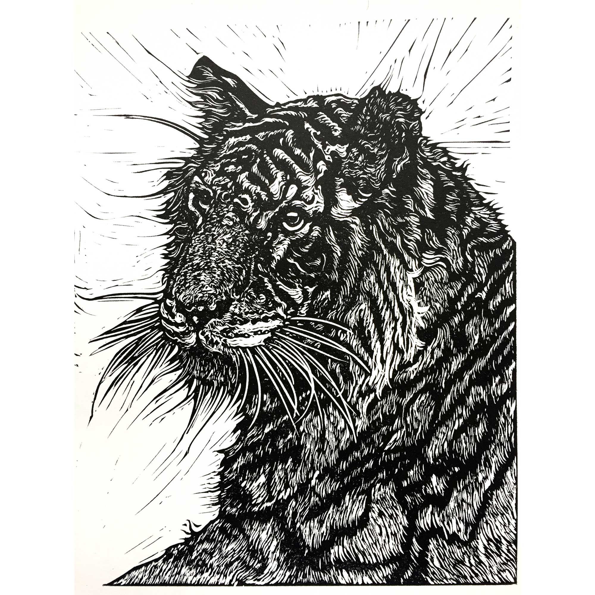 Tigers // Original A3 Linocut Print Wildlife Portrait | Etsy