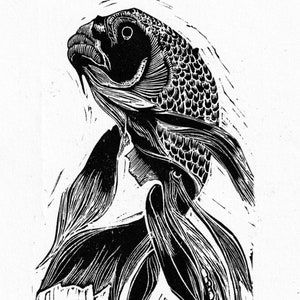 Fish // Original Hand Carved Engraving, Handprinted, Quality Materials ...